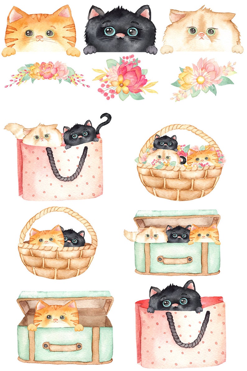 Watercolor Cat Clipart Kitten Clipart Cute Cat Clipart Cats - Etsy Canada
