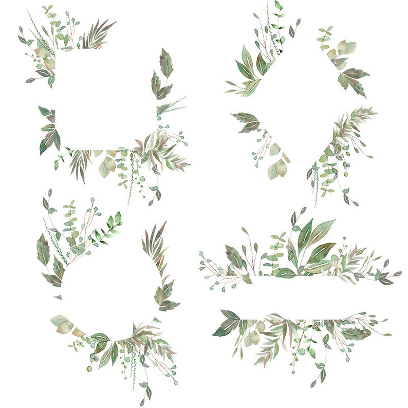 Watercolor Greenery Geometric Clipart Frame Greenery Frames - Etsy