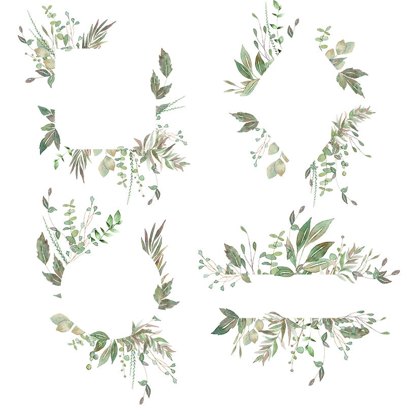 Watercolor Greenery Geometric Clipart Frame Greenery Frames - Etsy