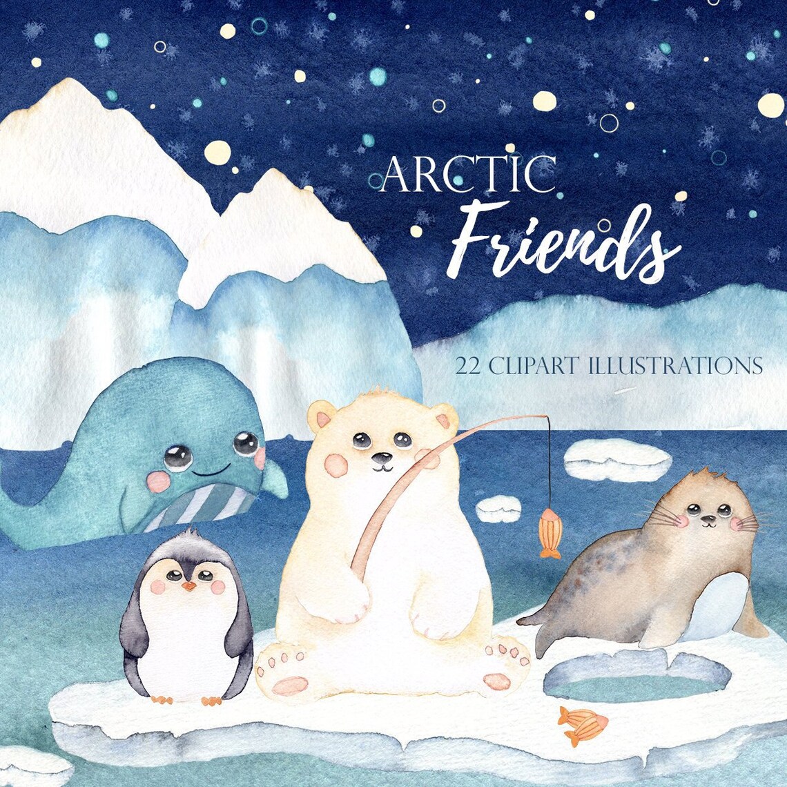 Watercolor Arctic Animals Watercolor Clipart Winter Graphics | Etsy