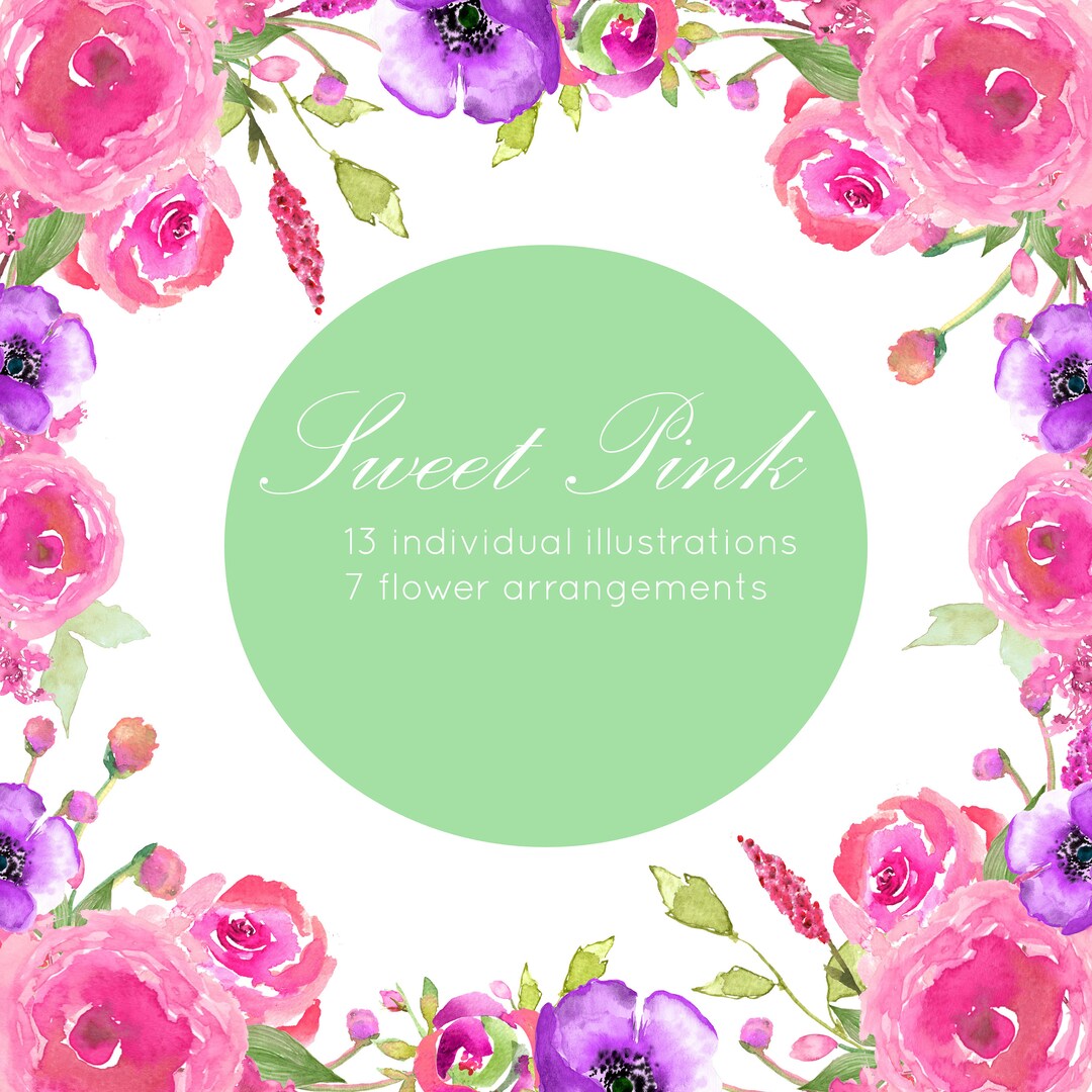 Pink Purple Watercolor Flowers, Floral Arrangement Clipart Pink ...