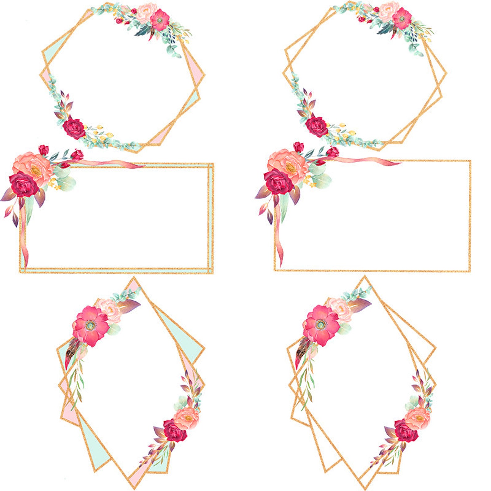 Geometric Floral Frames Rose Gold Frame Clipart Gold | Etsy