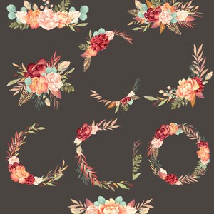 Burgundy Gold Watercolor Clipart, Autumn Floral Clipart, Gold Roses ...