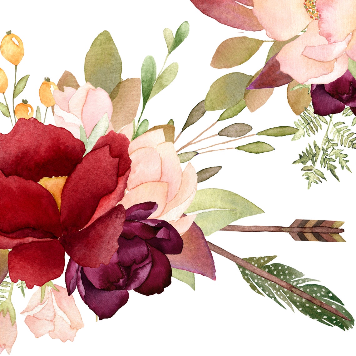 Red Floral Clipart Watercolor Clipart Floral Clipart - Etsy