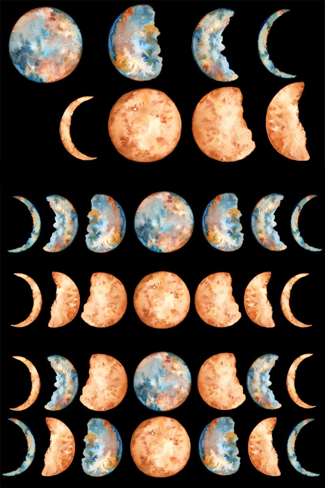 Watercolor Moon Moon Phases Moon Clipart Boho clipart Hand | Etsy