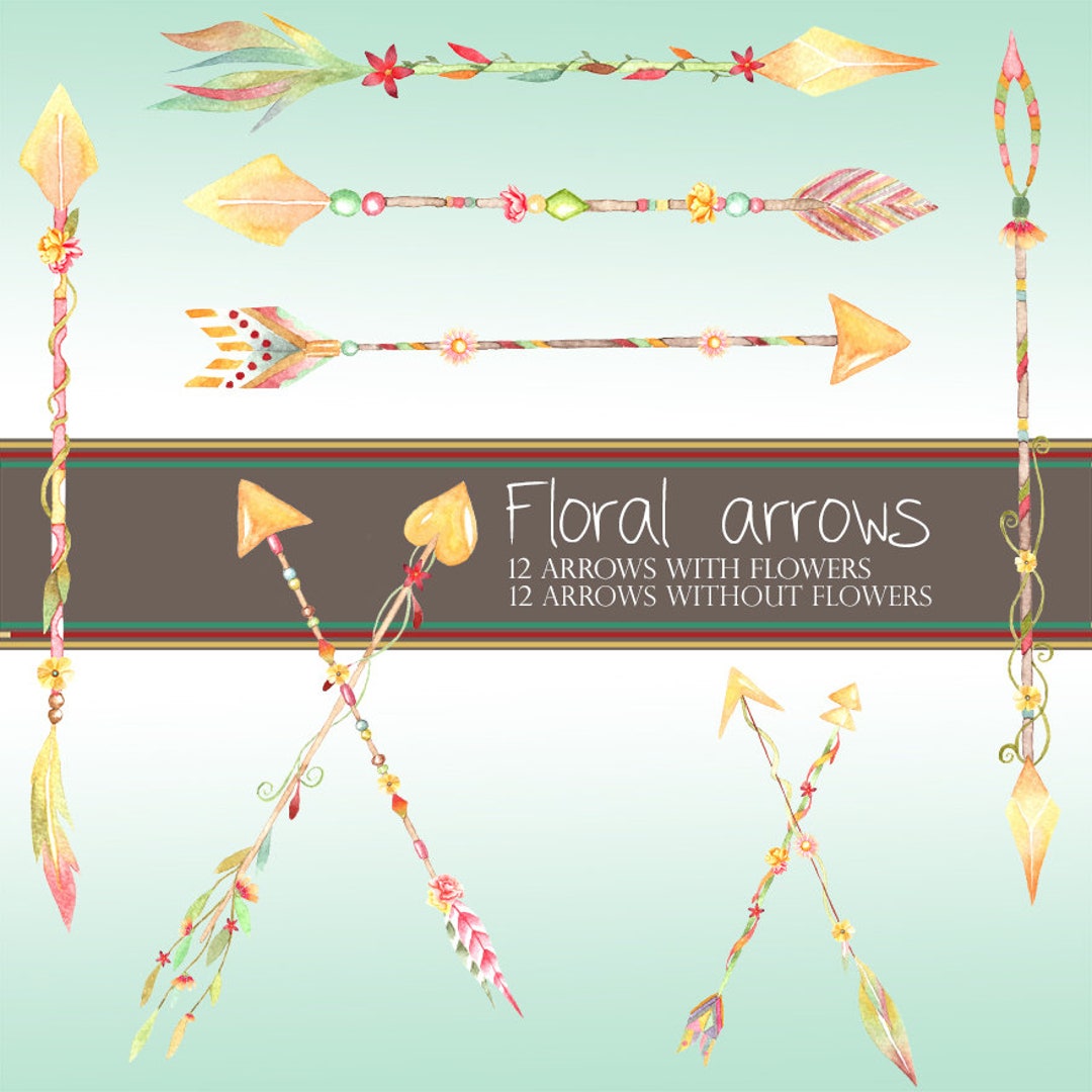 Watercolor Arrows, Diy Invitation, Boho Arrow Clipart, Tribal, Boho ...