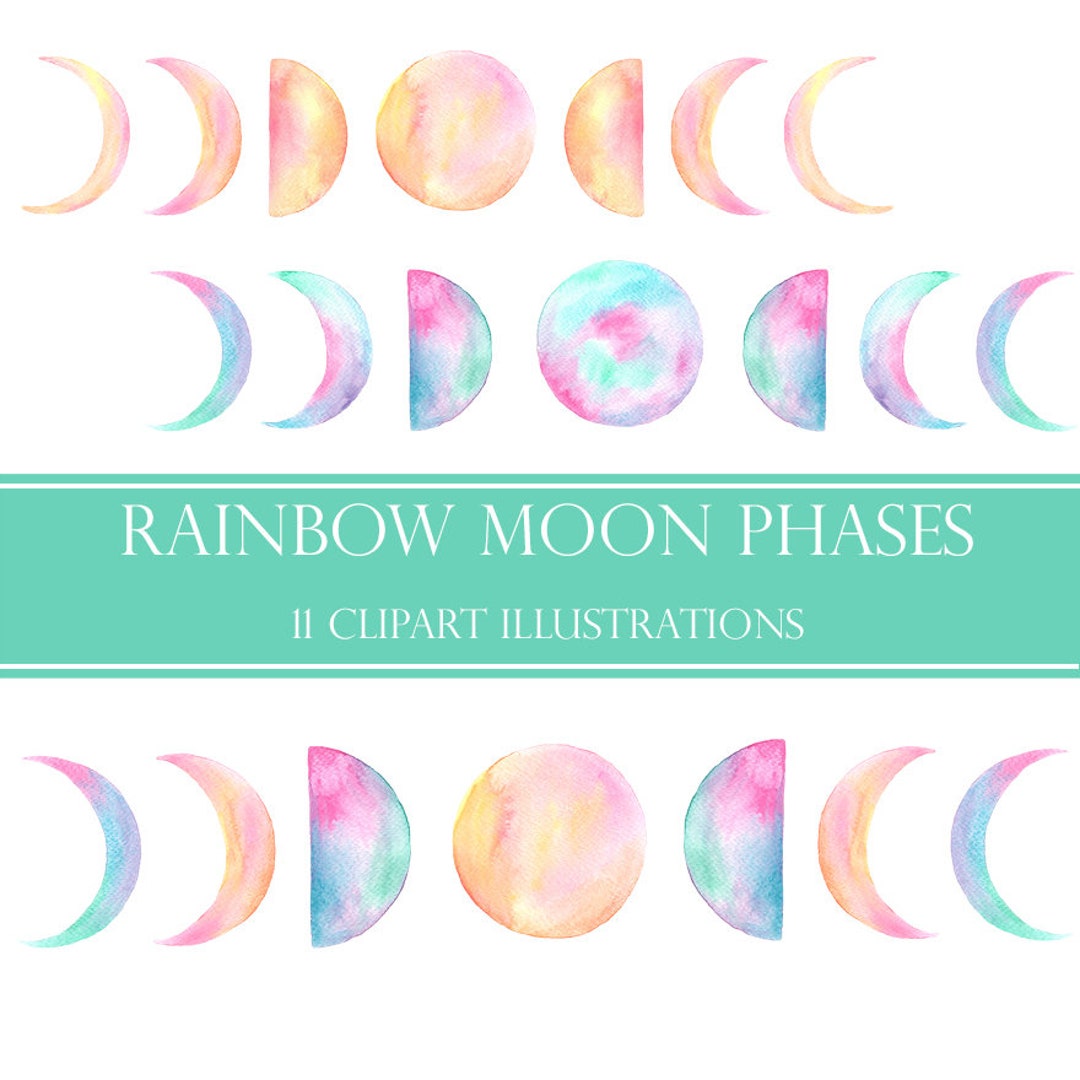 Watercolor Moon Phases, Bedroom Art, Full Moon Clipart, Watercolor Moon ...