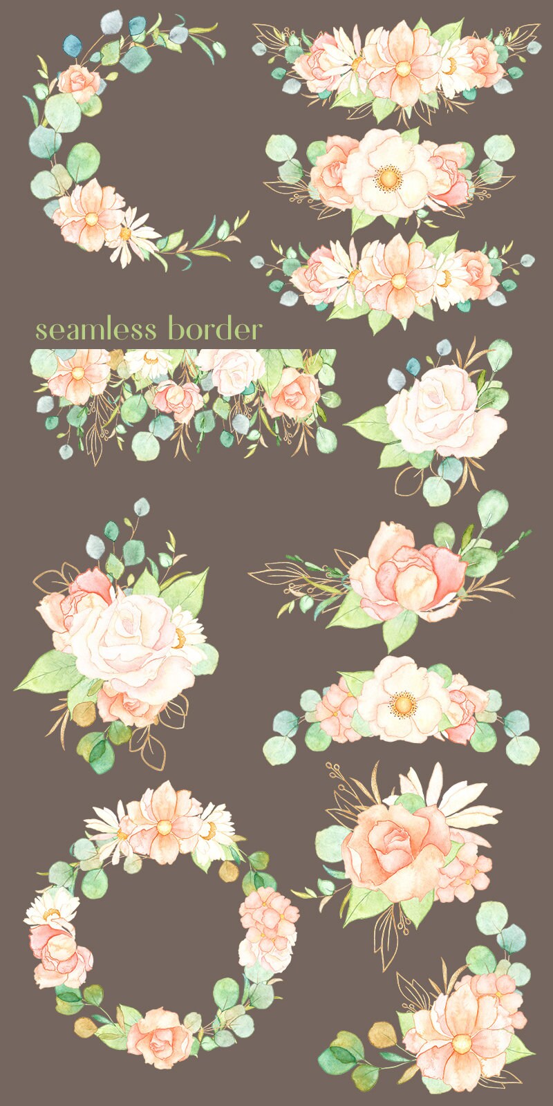 Peach Watercolor Floral Clipart White Blush Floral Bouquets | Etsy