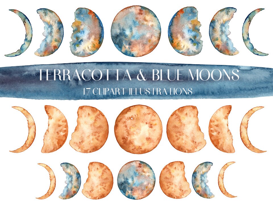 Watercolor Moon Moon Phases Moon Clipart Boho Clipart Hand - Etsy