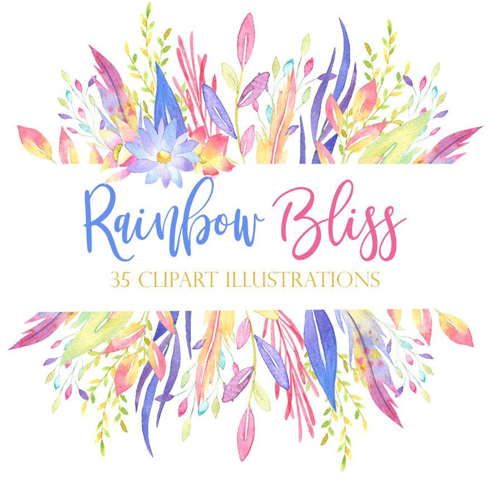 Spring Watercolor Clipart Rainbow Flowers Birthday Clipart - Etsy