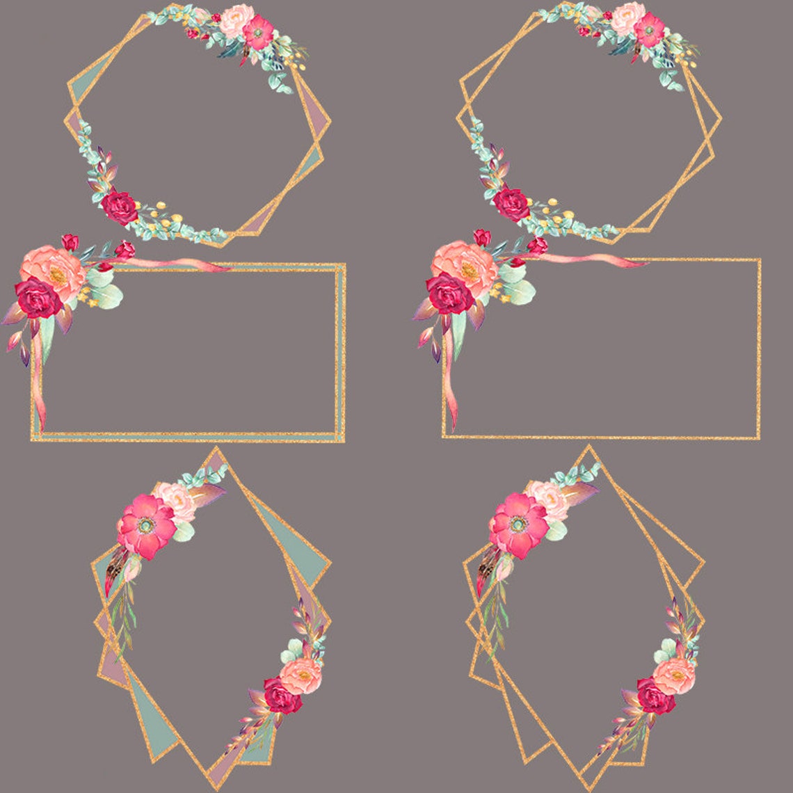 Geometric Floral Frames Rose Gold Frame Clipart Gold - Etsy