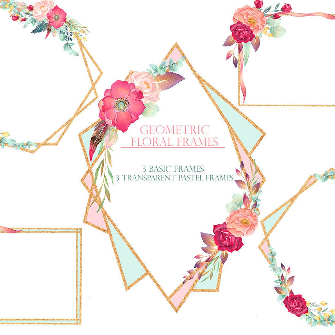 Geometric Floral Frames Rose Gold Frame Clipart Gold - Etsy