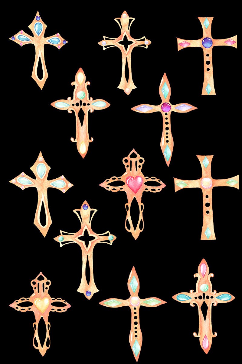 Watercolor Crosses Clipart Watercolor Rose Gold Baptism - Etsy
