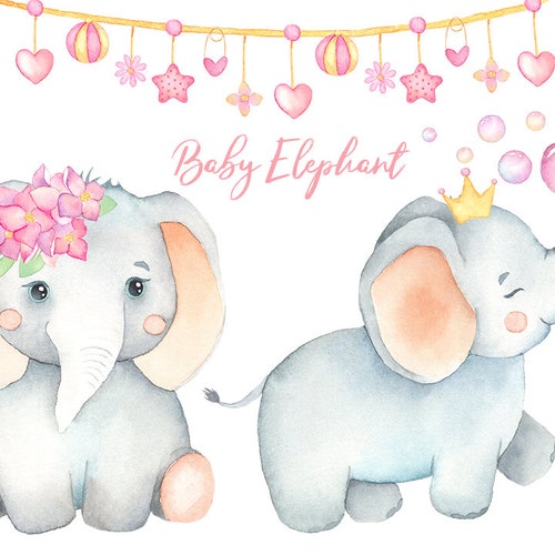 Elephant. Babygirl. Watercolor Little Animal Clipart Africa | Etsy