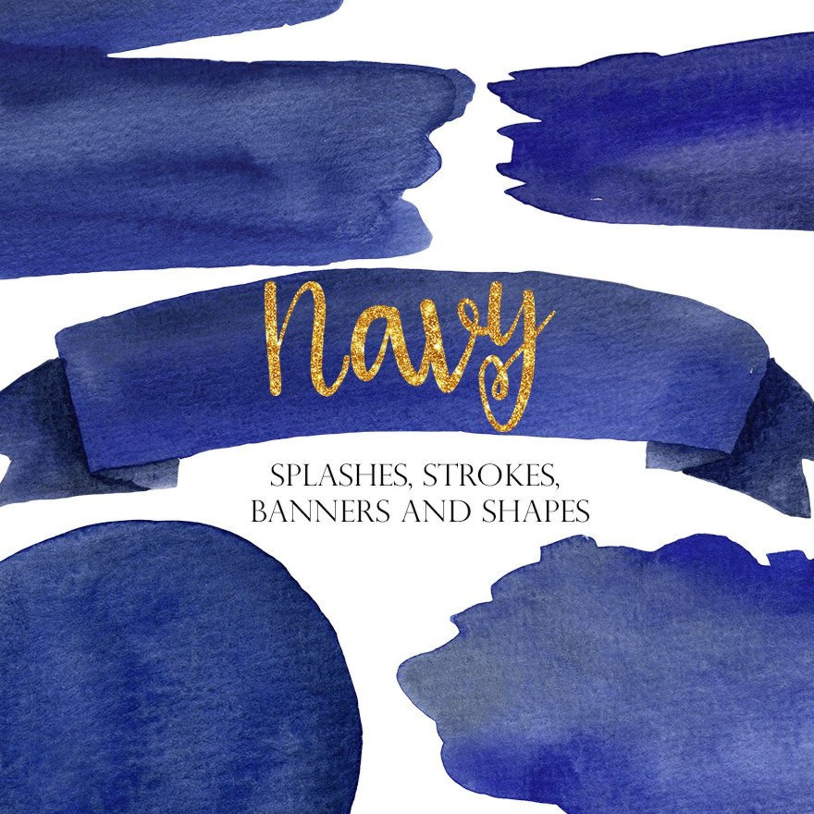 Navy Watercolor Splashes Clipart Navy Blue Watercolor Shapes | Etsy