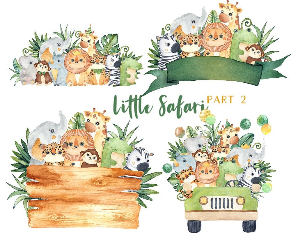 Jungle Animal Clipart Safari Watercolor Png Woodland Safari - Etsy