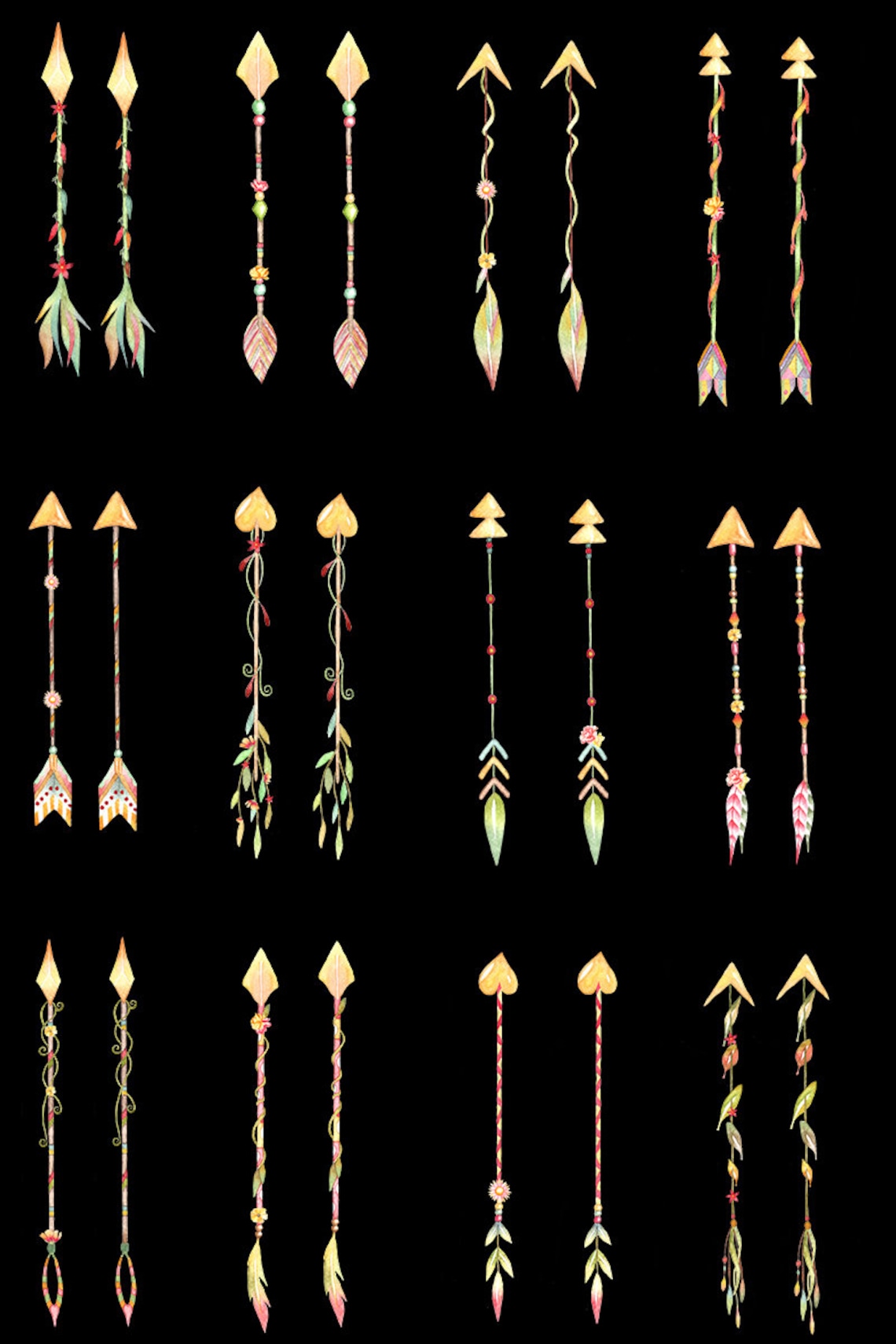 Watercolor Arrows Diy Invitation Boho Arrow Clipart Tribal - Etsy