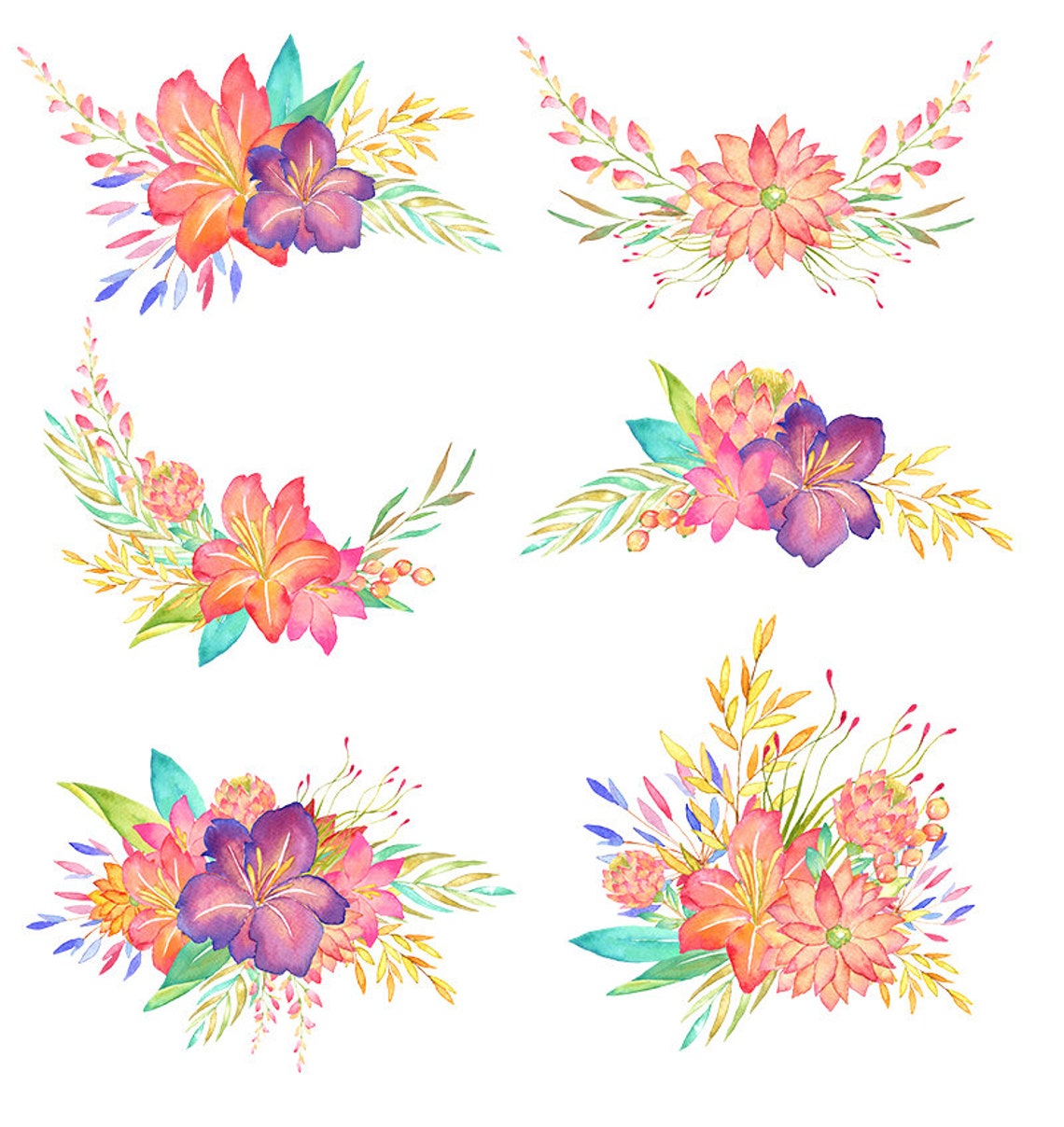 Tropical Watercolor Flower Clipart Tropic Summer Png - Etsy