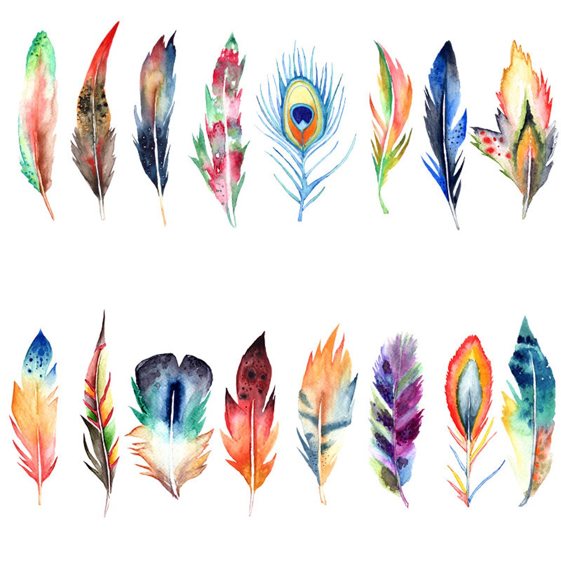 Watercolor Boho Feather Clipart Aquarel Feather Clipart Hand - Etsy