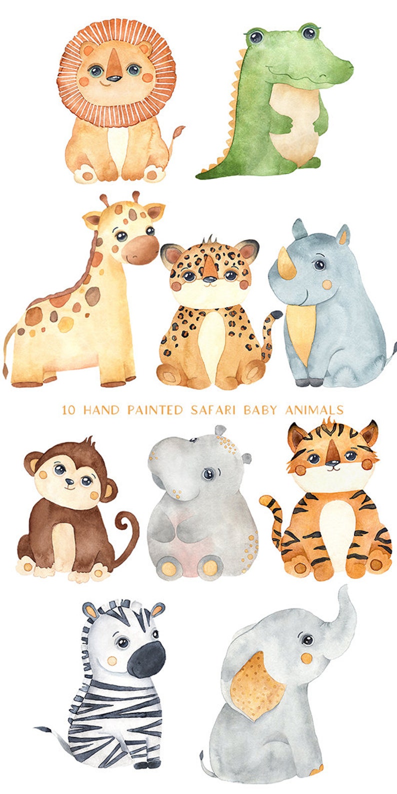 Safari Watercolor Clipart Jungle Animals Png Jungle | Etsy