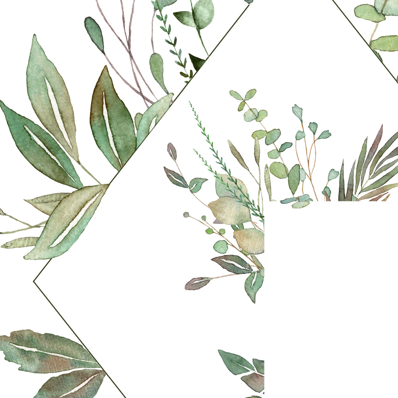 Watercolor Greenery Geometric Clipart Frame Greenery Frames - Etsy