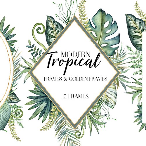 Watercolor Greenery Geometric Clipart Frame Greenery Frames - Etsy