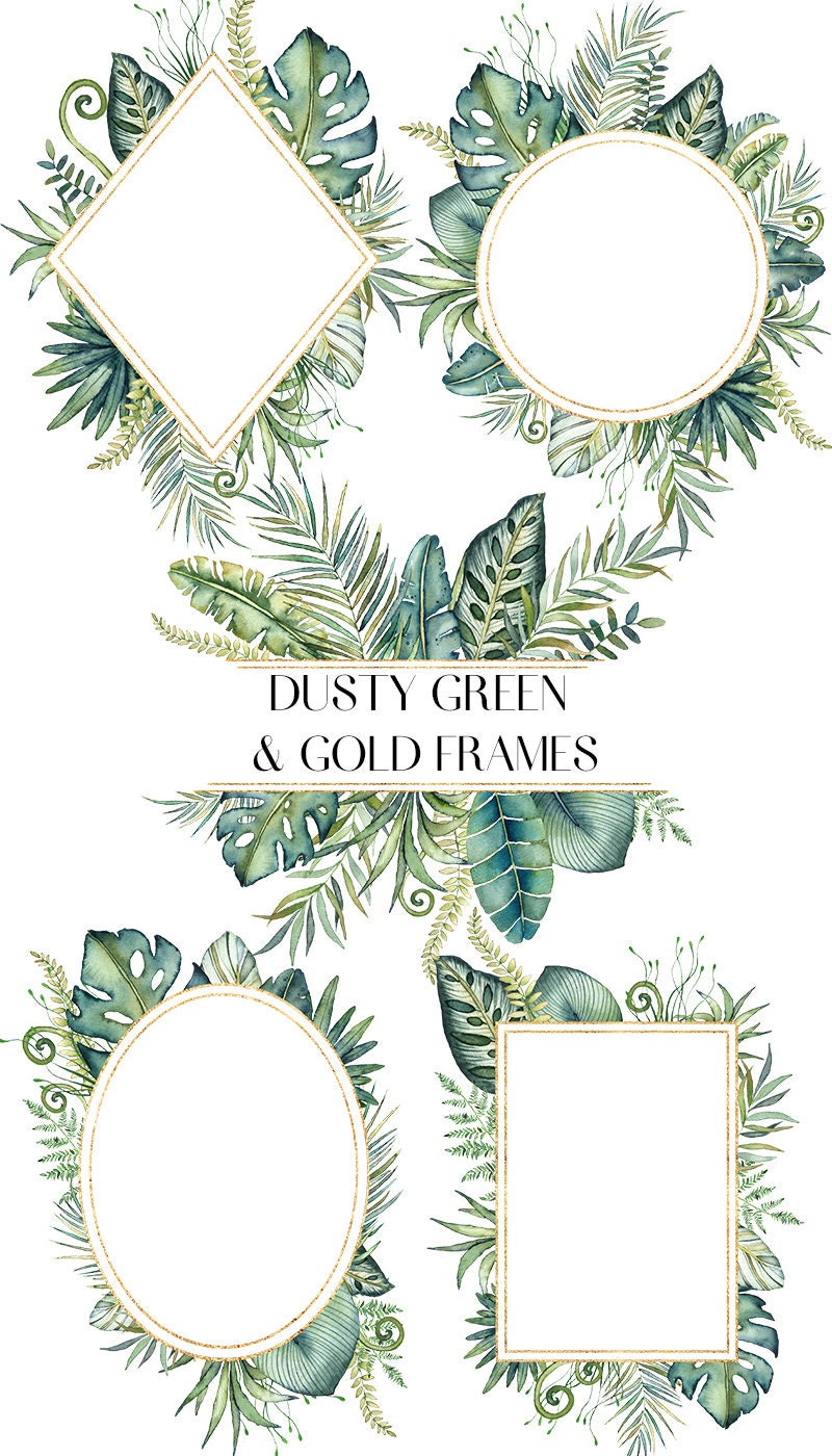 Greenery frames tropical frames watercolor clipart hand | Etsy