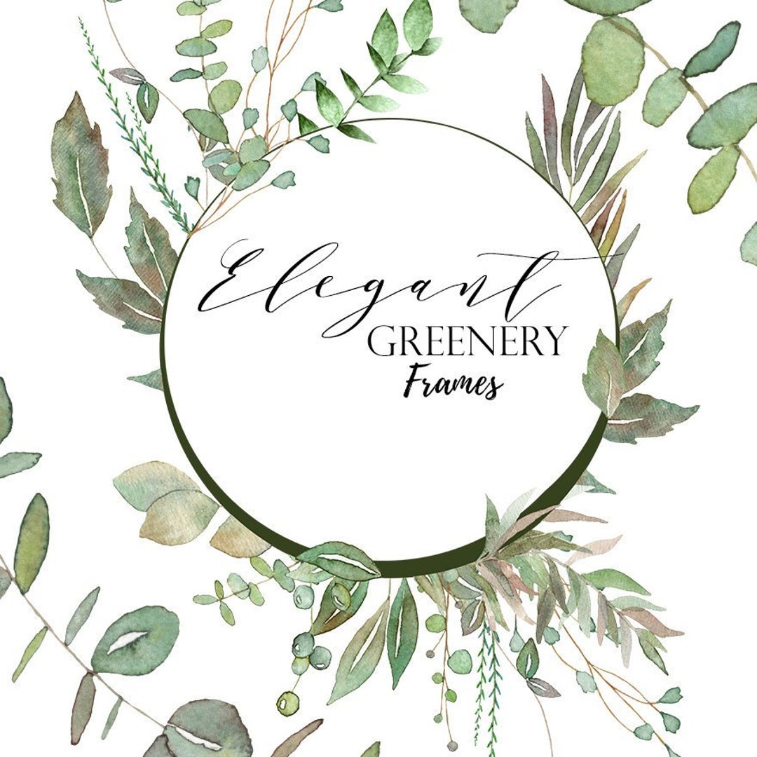 Watercolor Greenery Geometric Clipart Frame Greenery Frames Clip Art ...