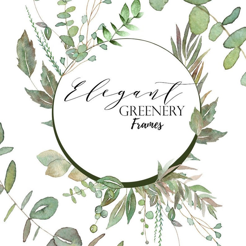 Watercolor Greenery Geometric Clipart Frame Greenery Frames - Etsy