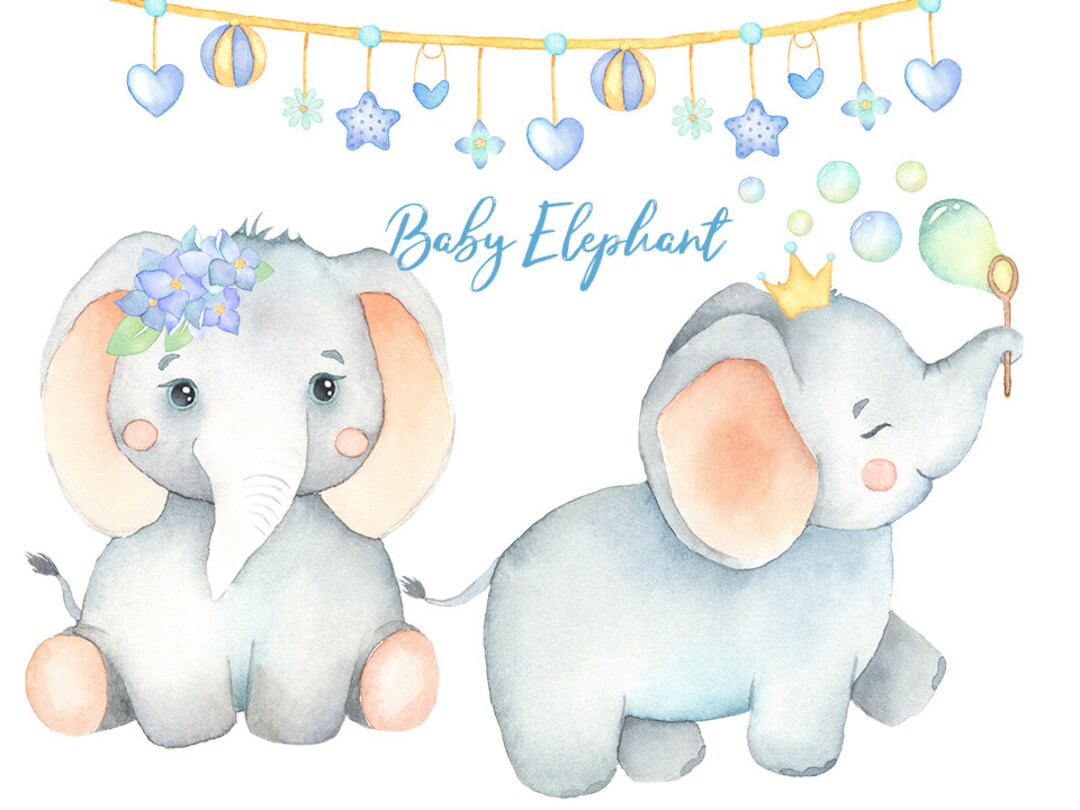 Blue Elephant Watercolor Clipart , Baby Elephant Png, Hand Painted ...
