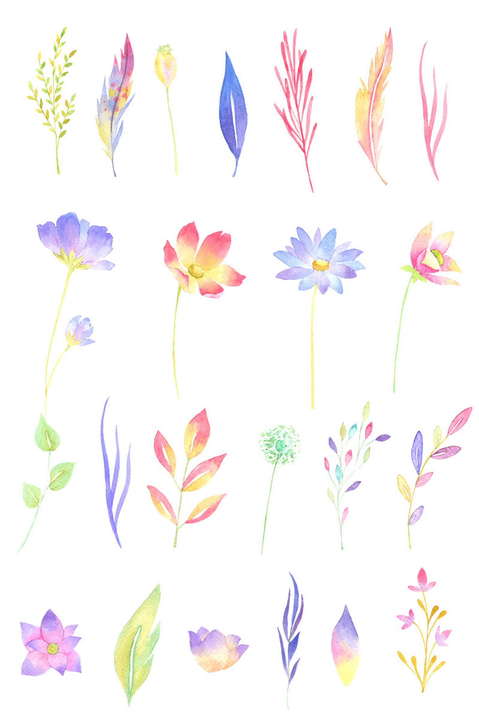 Spring Watercolor Clipart Rainbow Flowers Birthday Clipart - Etsy