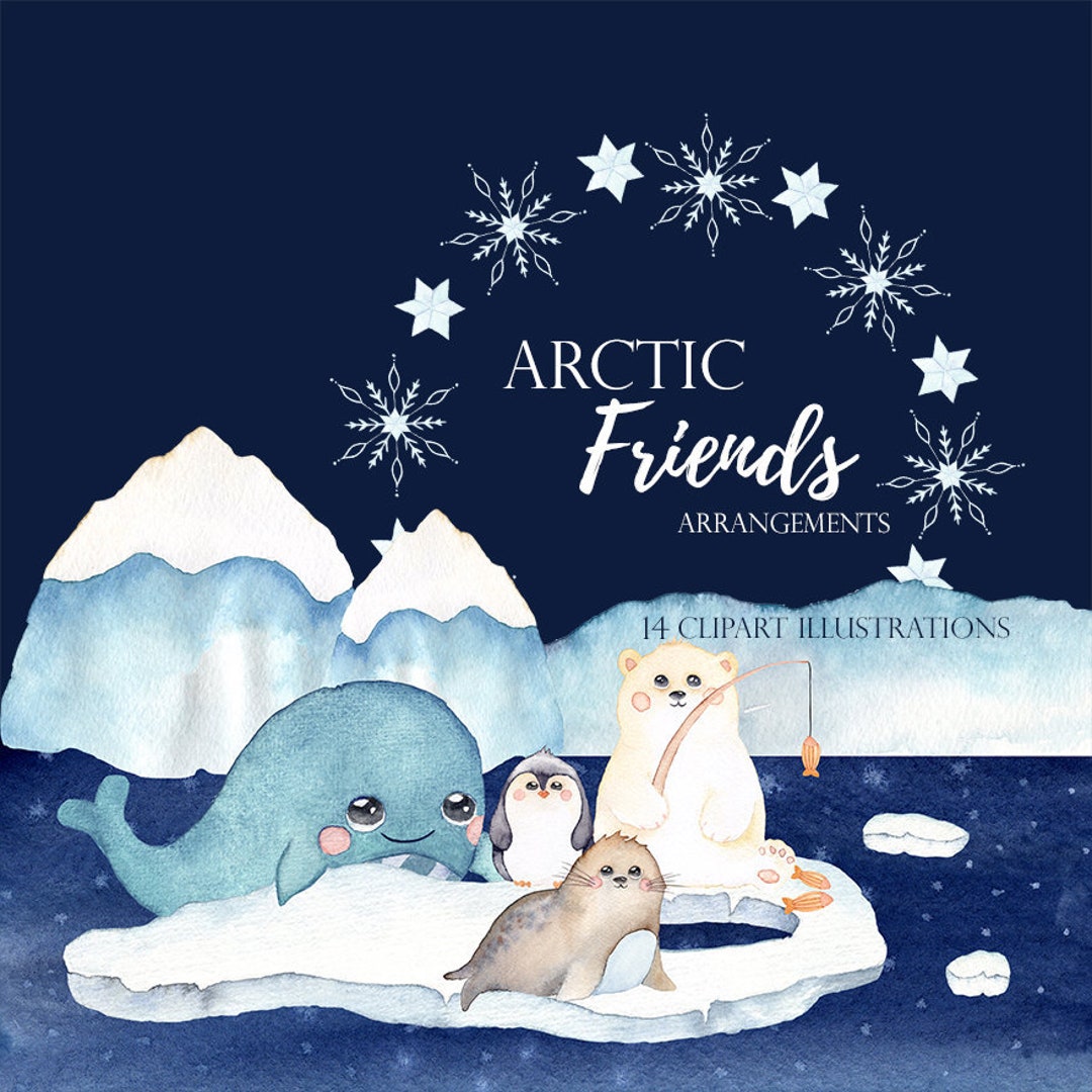 Watercolor Arctic Animals Clipart, Arctic Animal Baby, Instant Download ...