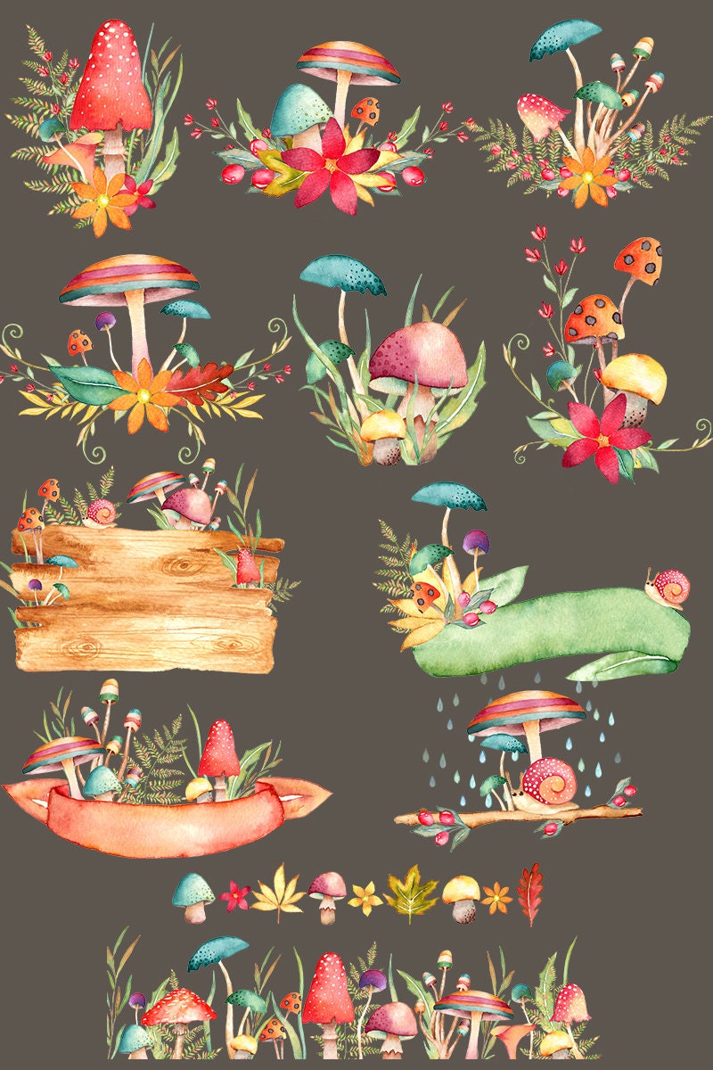 Mushroom clipart fall clipart autumn illustrations fall | Etsy