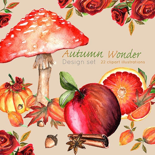 Mushroom Clipart Watercolor Clipart Fall Png Autumn - Etsy