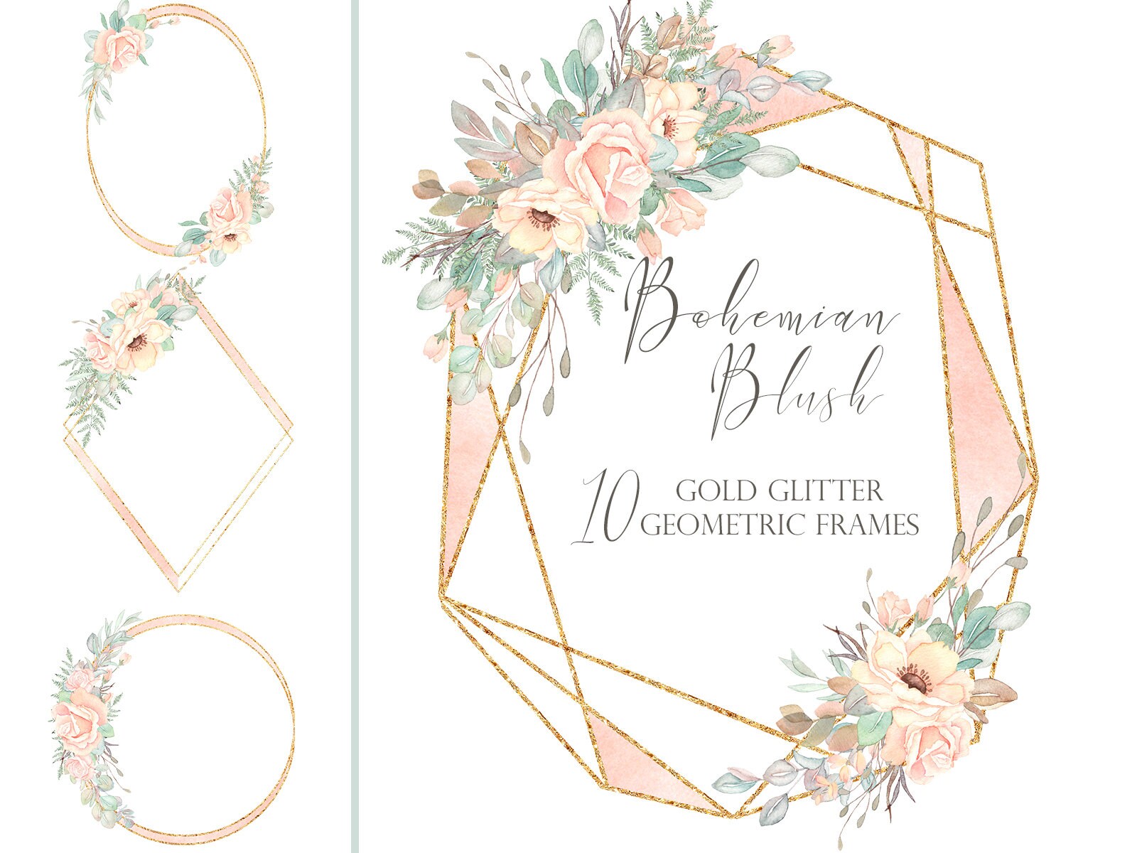 Blush Floral Frames Floral Geometric Clipart Blush Pink | Etsy