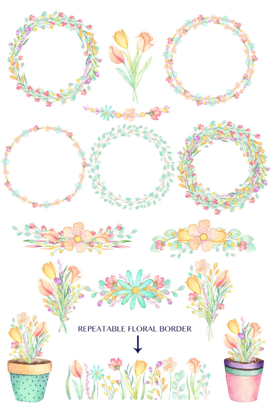 Watercolor Floral Spring Clipart Easter Clipart Easter | Etsy