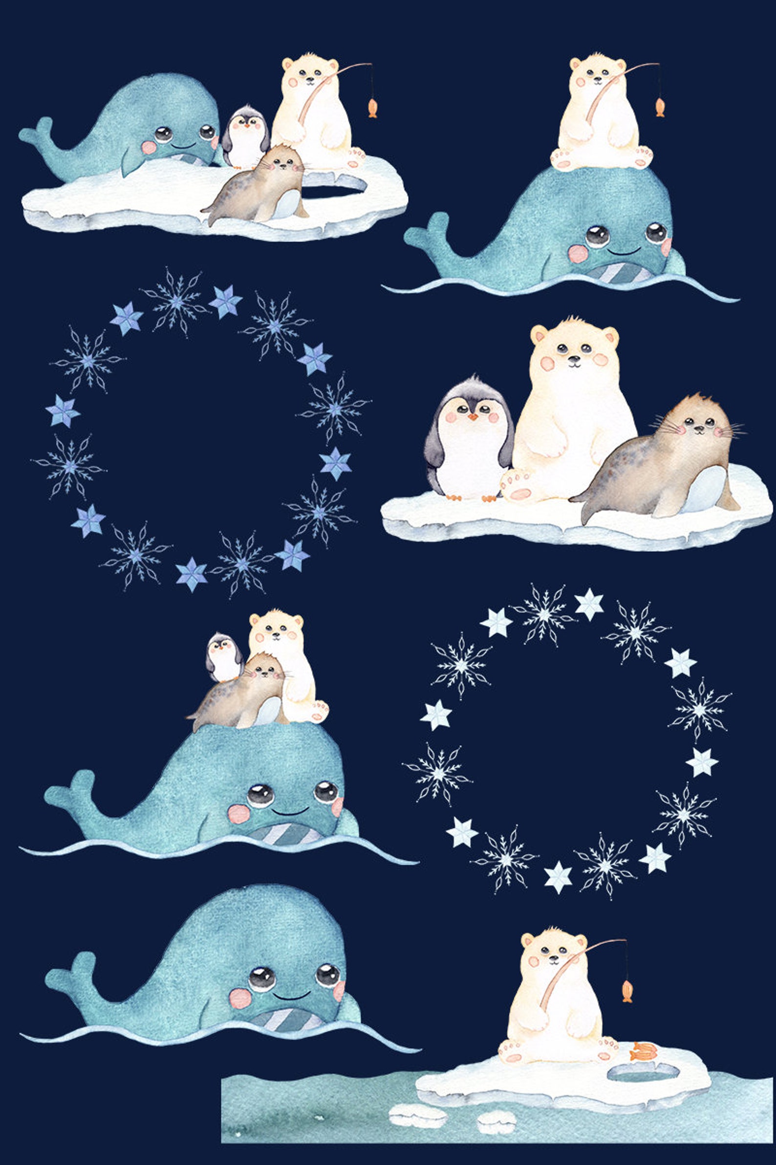 Watercolor Arctic Animals Clipart Arctic Animal Baby Instant | Etsy