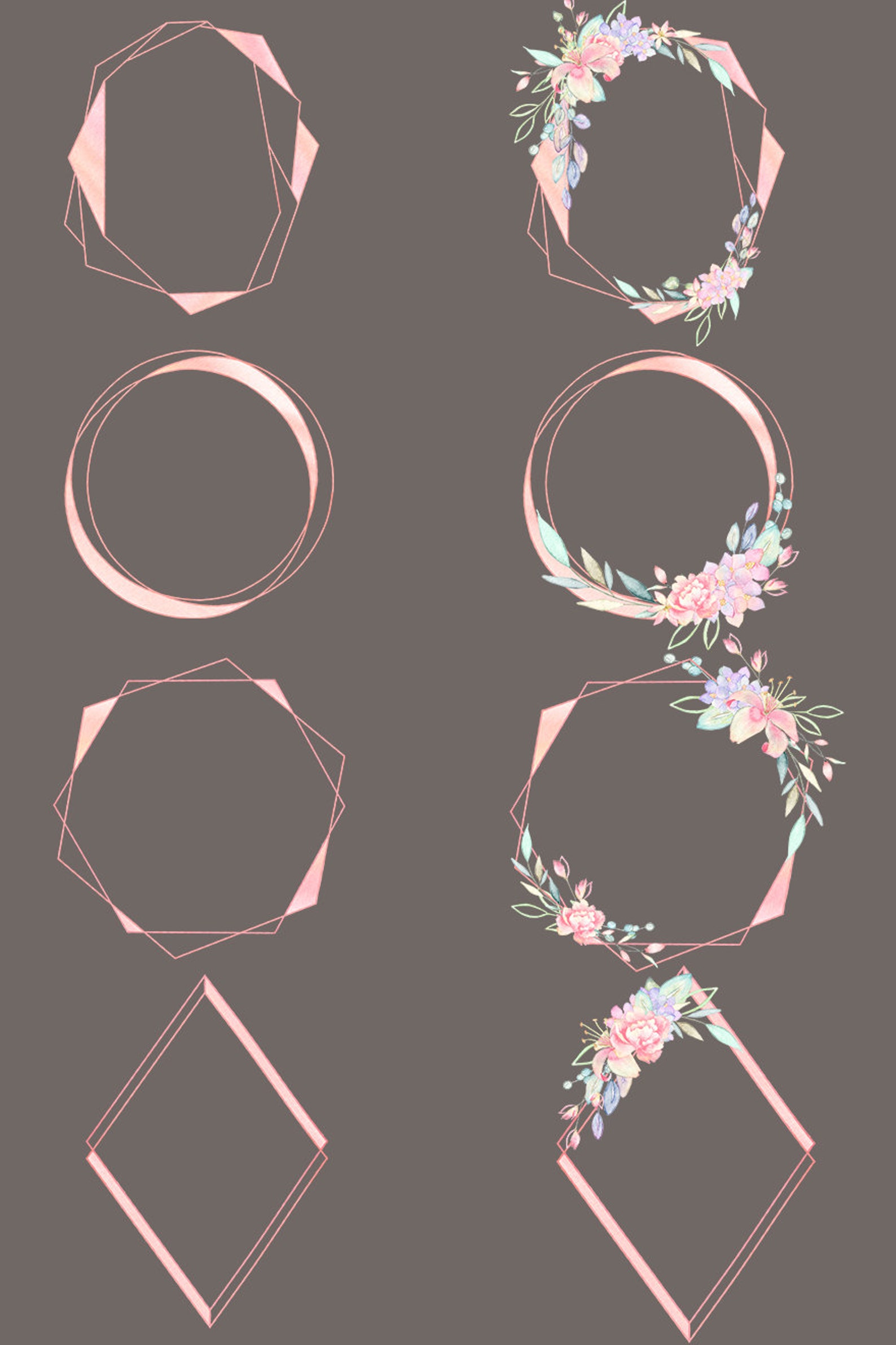 Blush Geometric Frames Pink Floral Frame Polygonal Pink - Etsy