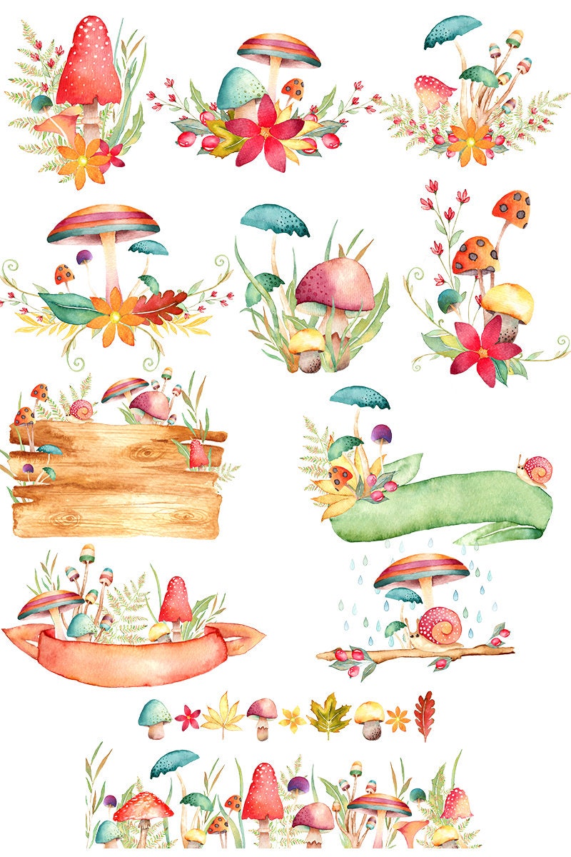 Mushroom clipart fall clipart autumn illustrations fall | Etsy