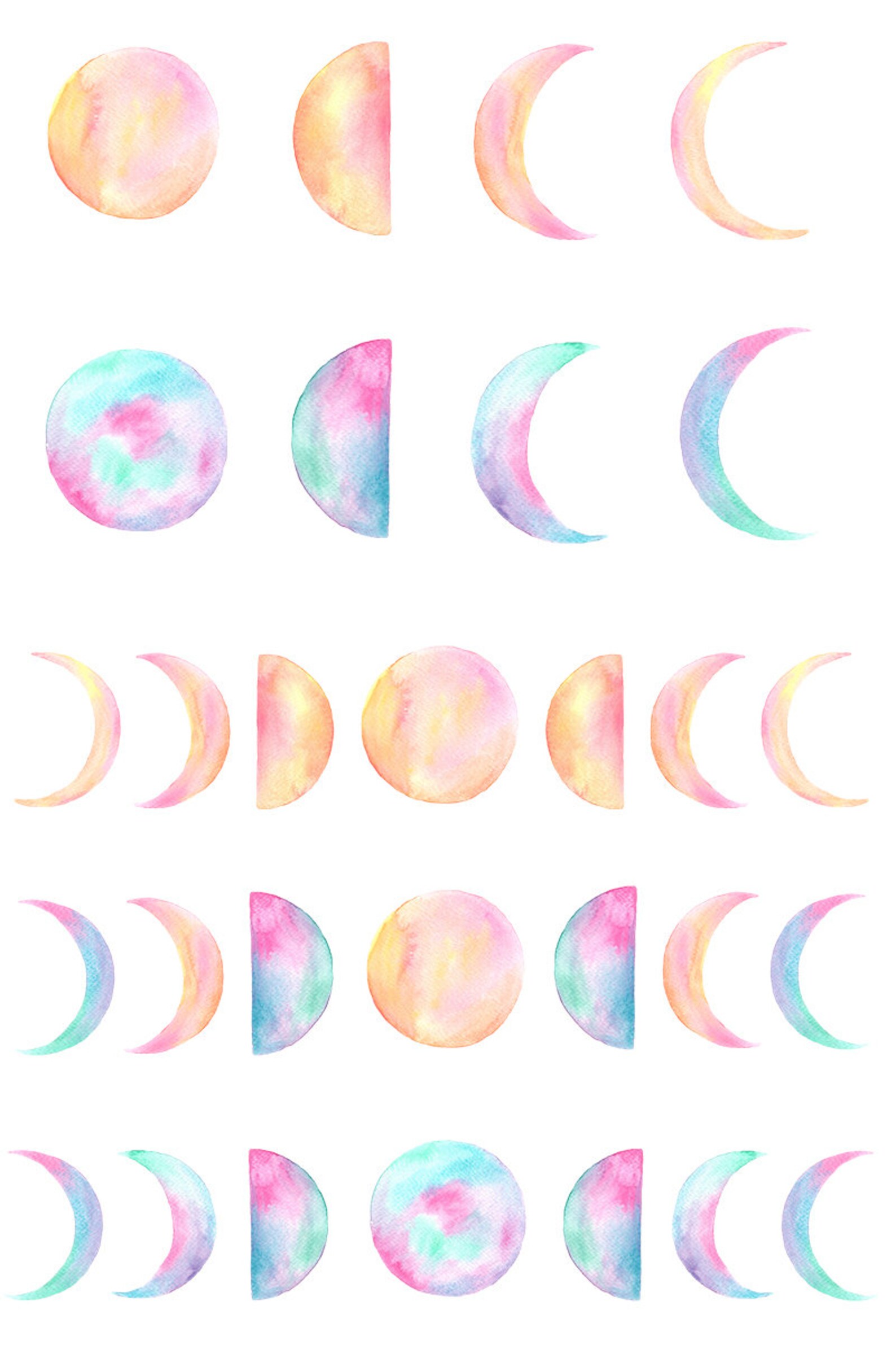 Watercolor Moon Phases Bedroom Art Full Moon Clipart - Etsy