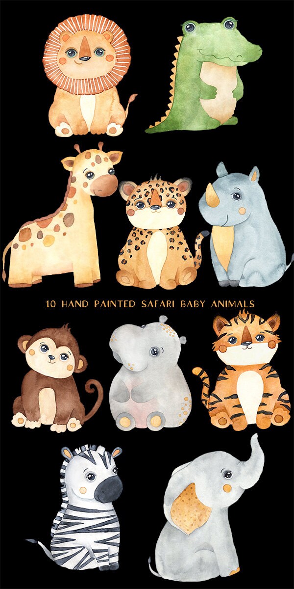 Safari Watercolor Clipart Jungle Animals Png Jungle | Etsy