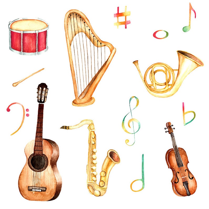 Instruments clipart watercolor music watercolor instruments | Etsy
