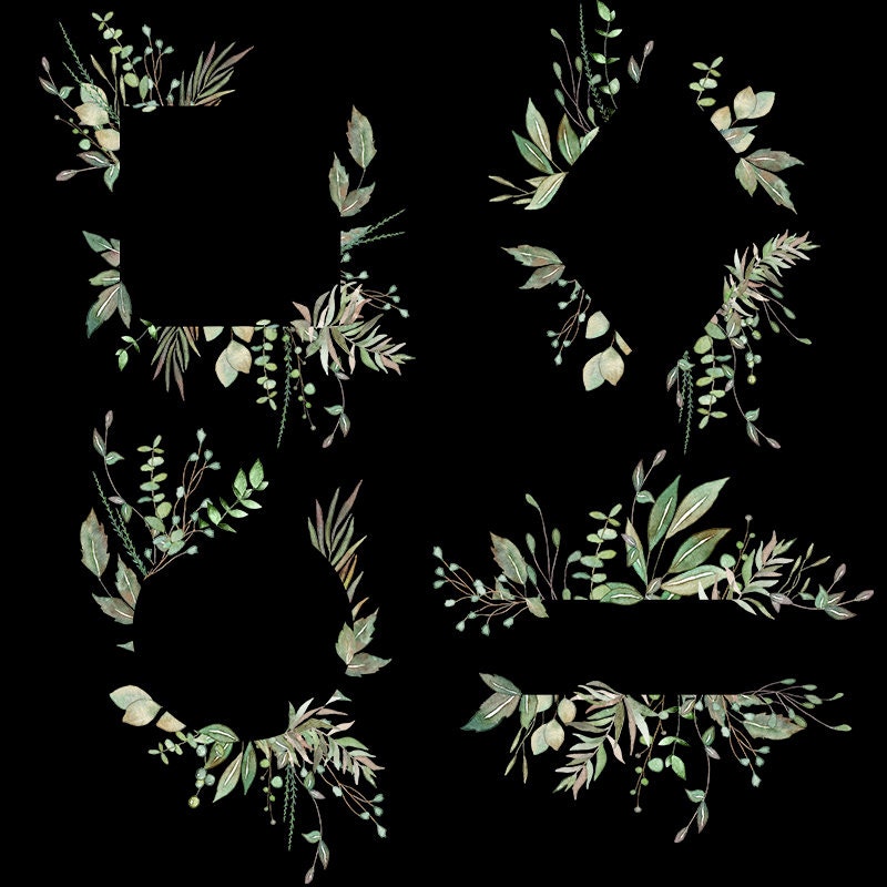 Watercolor Greenery Geometric Clipart Frame Greenery Frames - Etsy