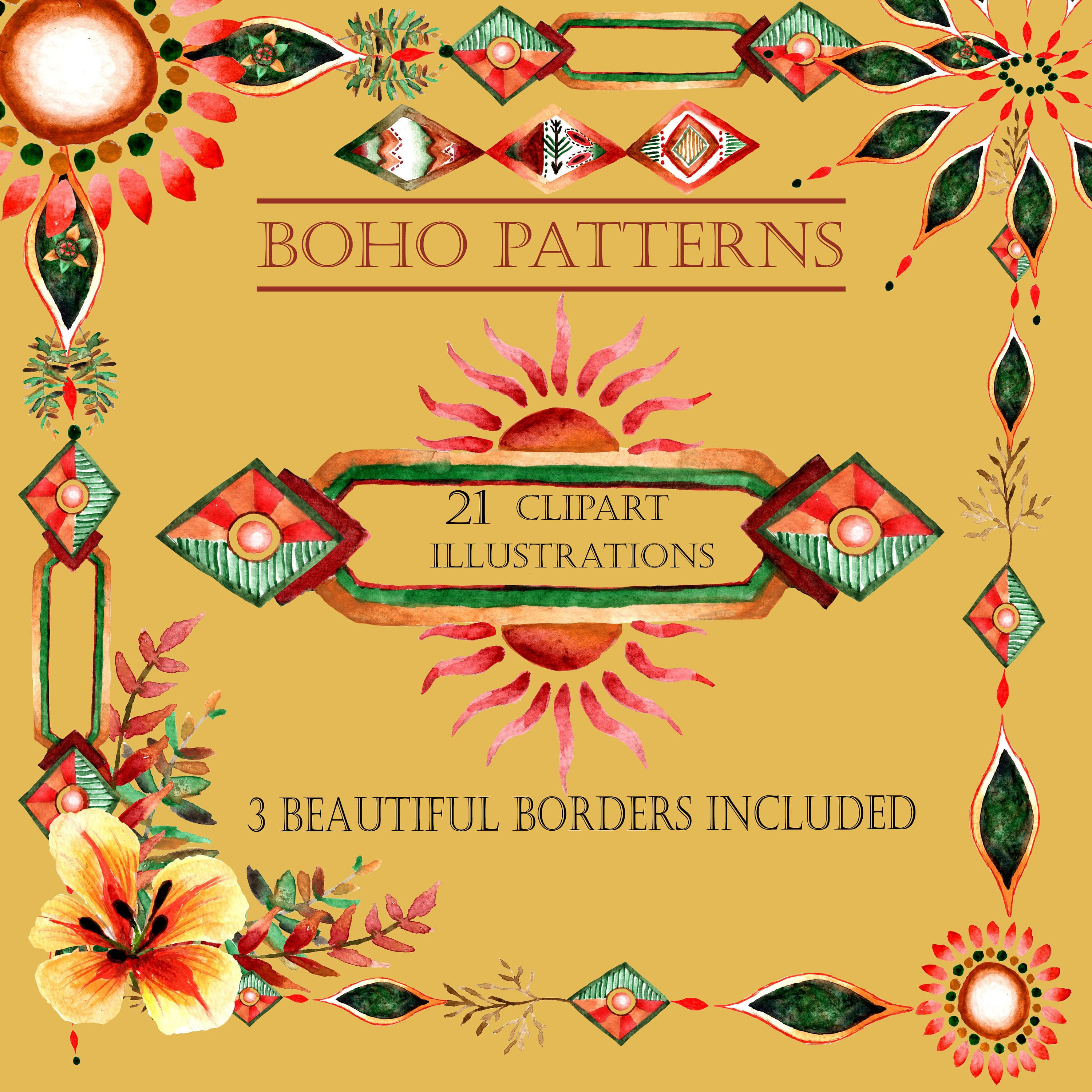 Boho Pattern Clipart Border Clipart Indian Clipart Bohemian | Etsy