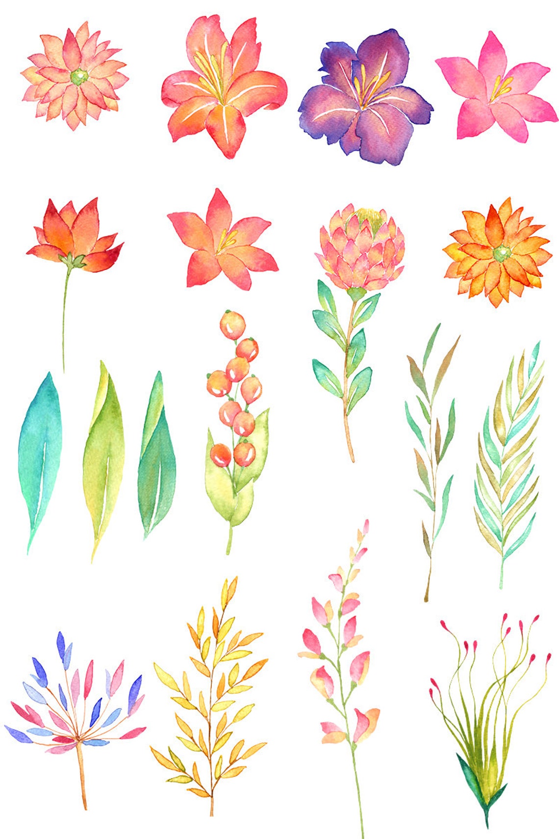 Tropical Watercolor Flower Clipart Tropic Summer Png - Etsy