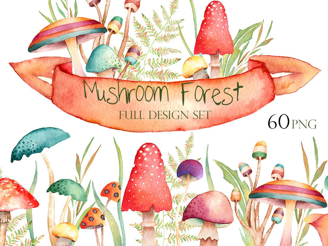 Mushroom Clipart, Watercolor Clipart, Fall Png, Autumn, Digital ...