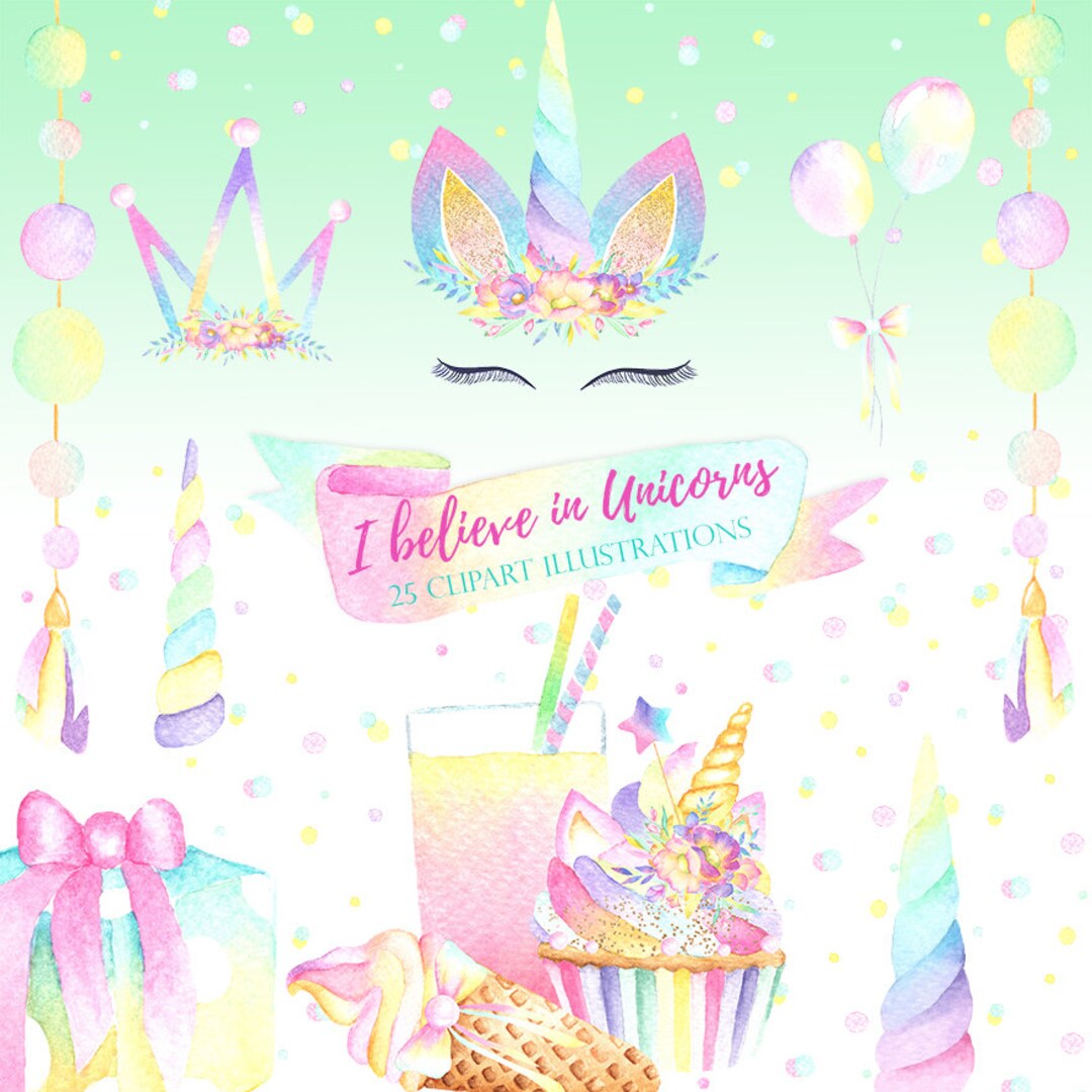 Unicorn Clipart, Watercolor Unicorn, Unicorn Birthday Party, Unicorns ...