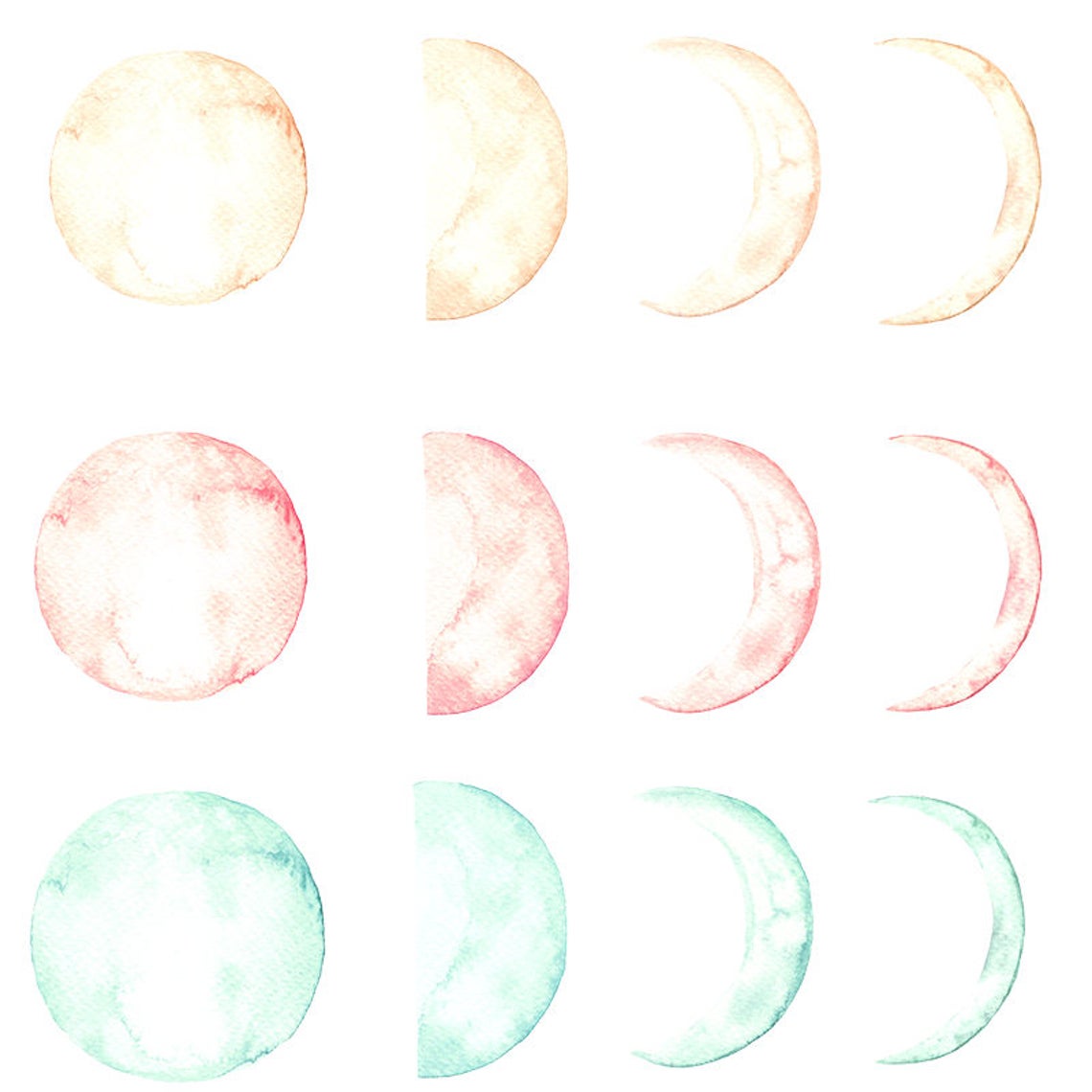 Watercolor Moon Phases Nursery Clipart Full Moon Clipart | Etsy