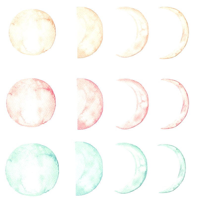 Watercolor Moon Phases Nursery Clipart Full Moon Clipart | Etsy