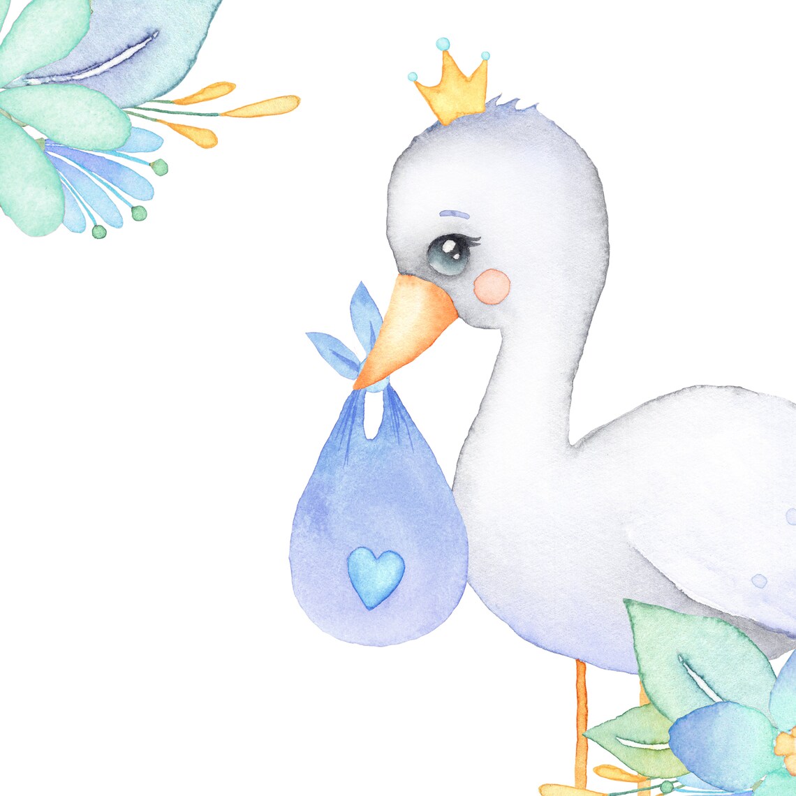 Watercolor Clipart Babyshower Graphics Its A Boy Stork | Etsy
